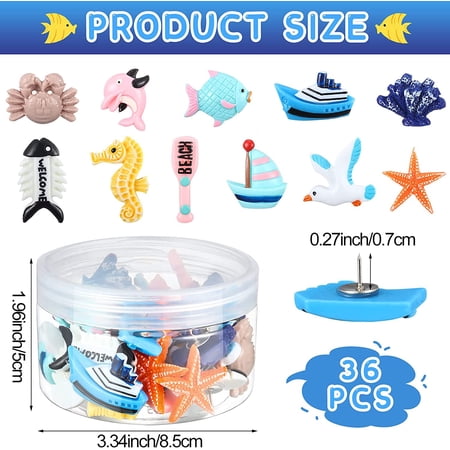 36 Pieces Decorative Push Pins Creative Thumbtacks Cute Seahorse ...