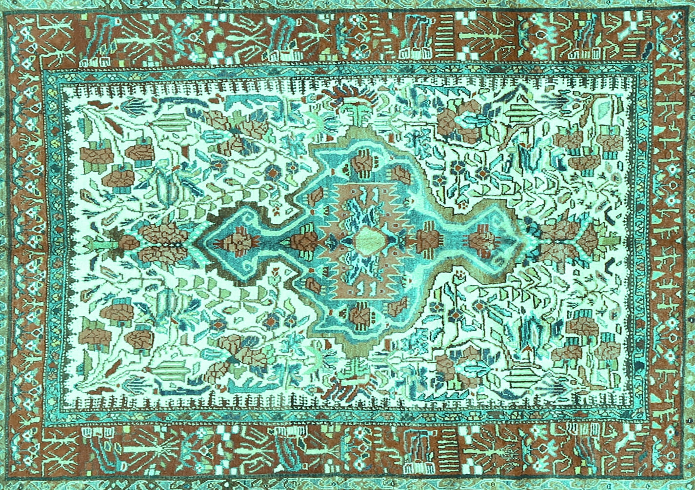 Ahgly Company Machine Washable Indoor Rectangle Persian Turquoise Blue ...