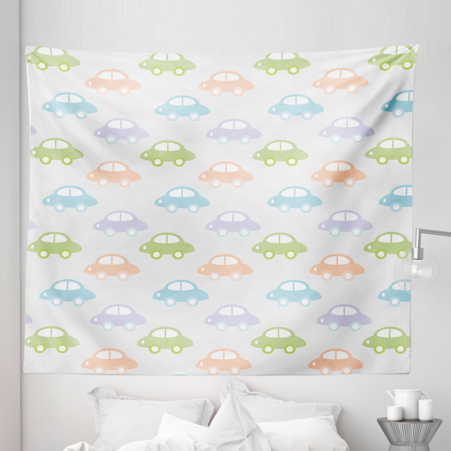 Car Tapestry, Cars Pastel Colored Automobiles Boys City Joyful Game ...