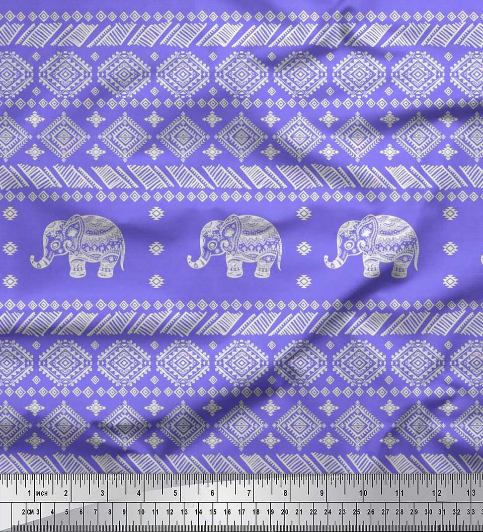 Soimoi Cotton Voile Fabric Aztec & Tribal Elephant Animal Print Fabric ...