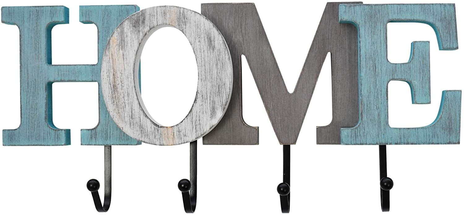 Rustic Wood Home Letter Sign with 4 Hooks Cutout Home Sign Wall Mounted ...