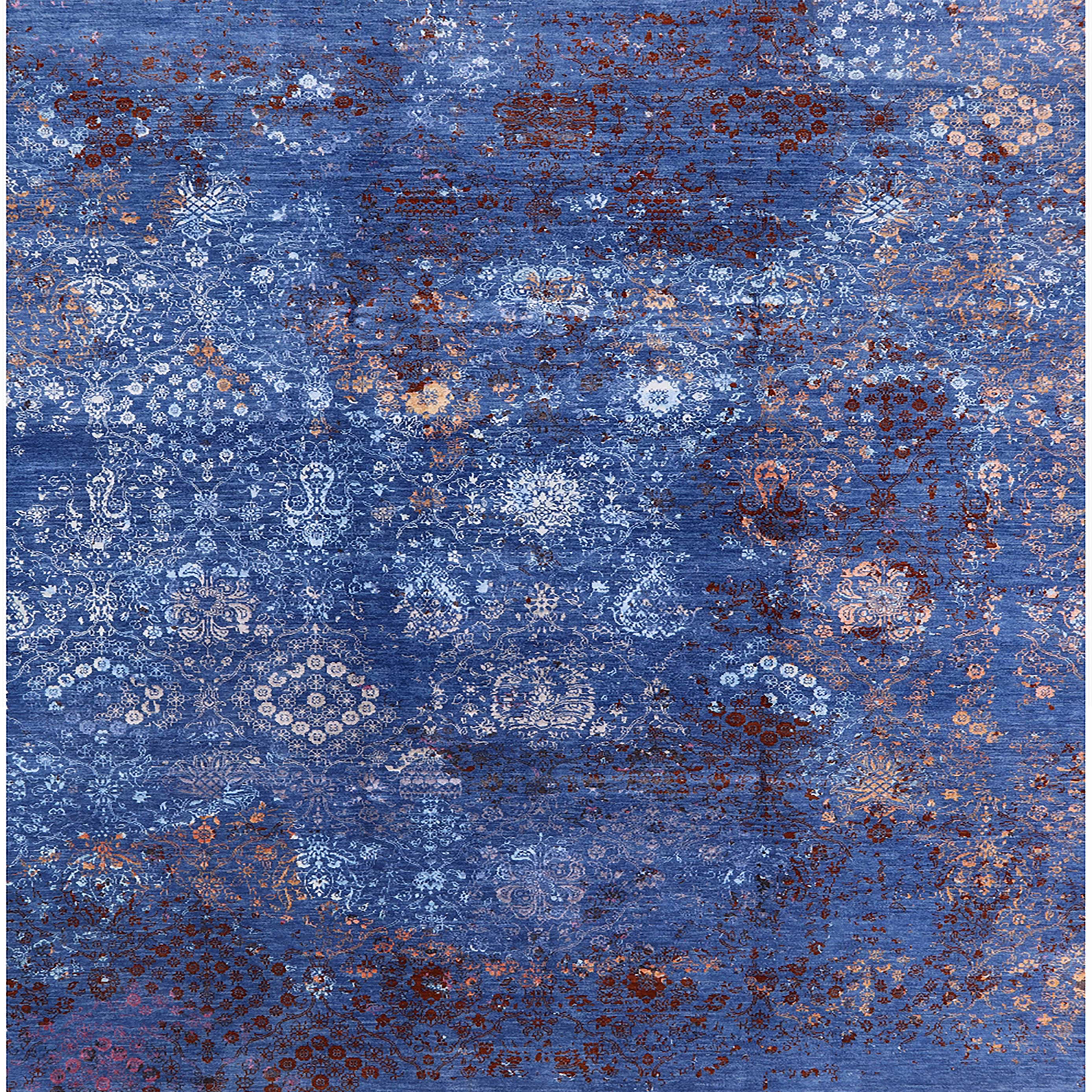 Ahgly Company Indoor Square Mid-Century Modern Blue Oriental Area Rugs ...