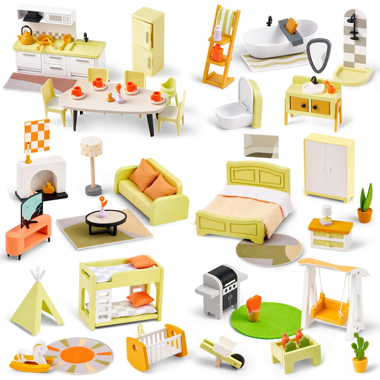 Click here for Giant Bean 85pcs Wooden Plastic Dollhouse Furnitur... prices