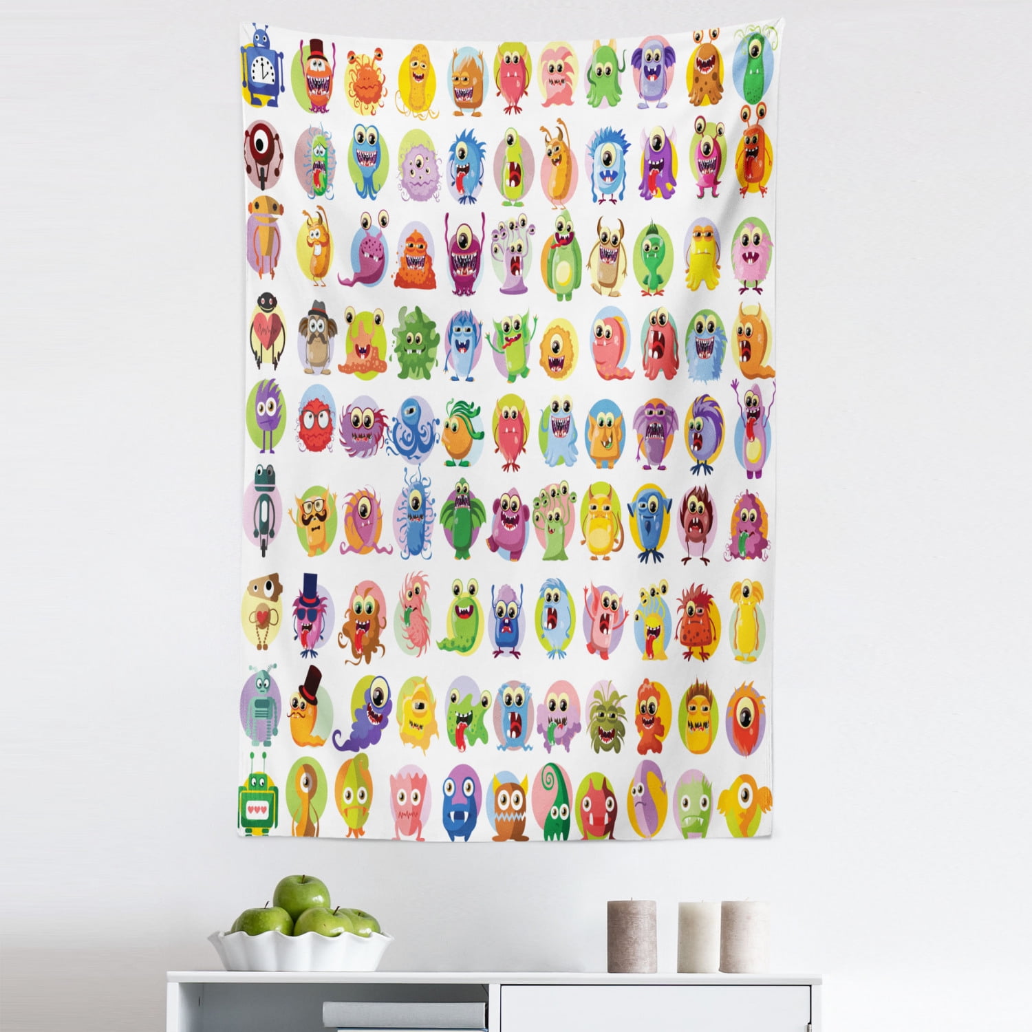 Animation Tapestry, Little Graphic Monsters Room Colored Cartoons Art ...
