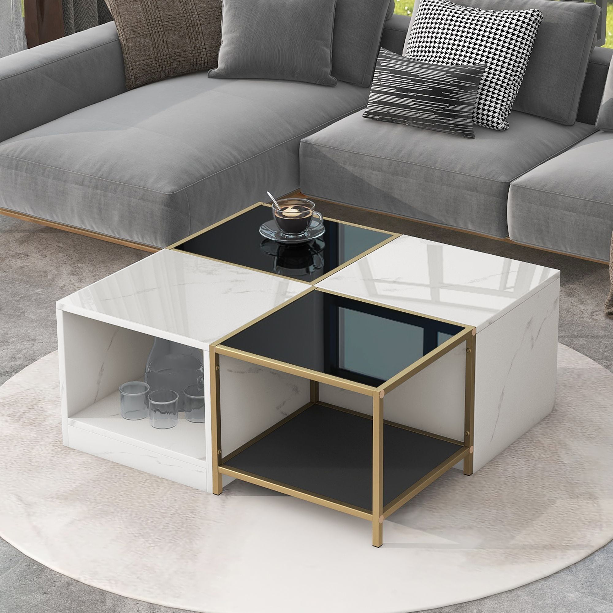 Momspeace Modern Two-tone Coffee Table with Open Storage Compartments ...