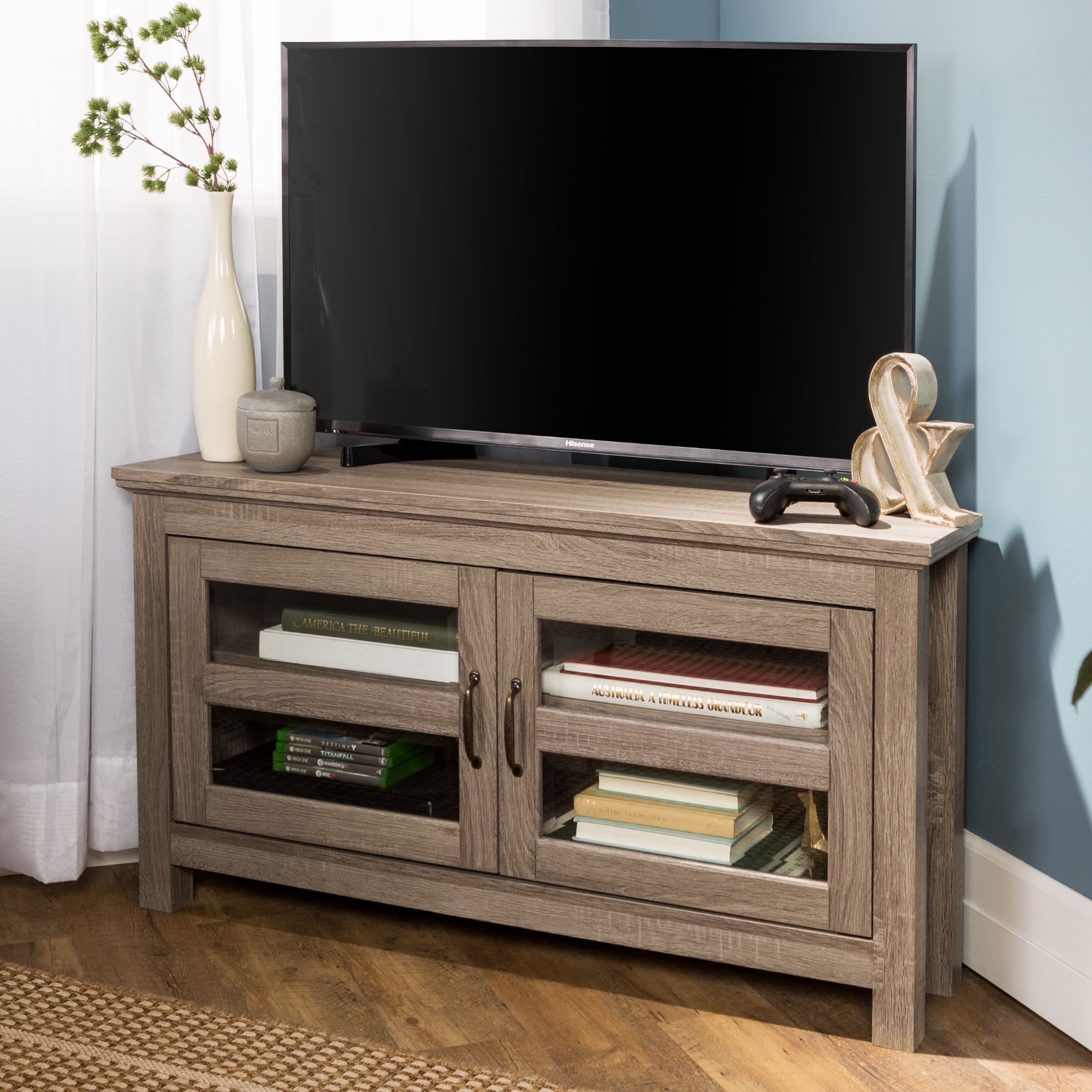 Woven Paths Wood Corner TV Stand for TVs Up to 48", Driftwood - Walmart.com