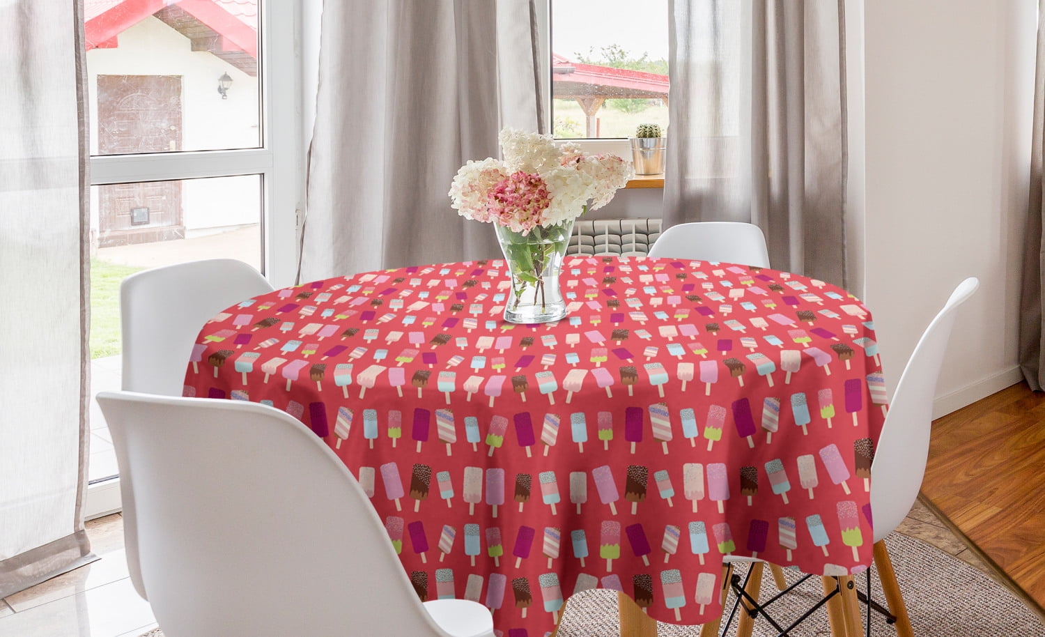 Ice Cream Round Tablecloth, Funny Summer Pattern with Continuous Ice ...
