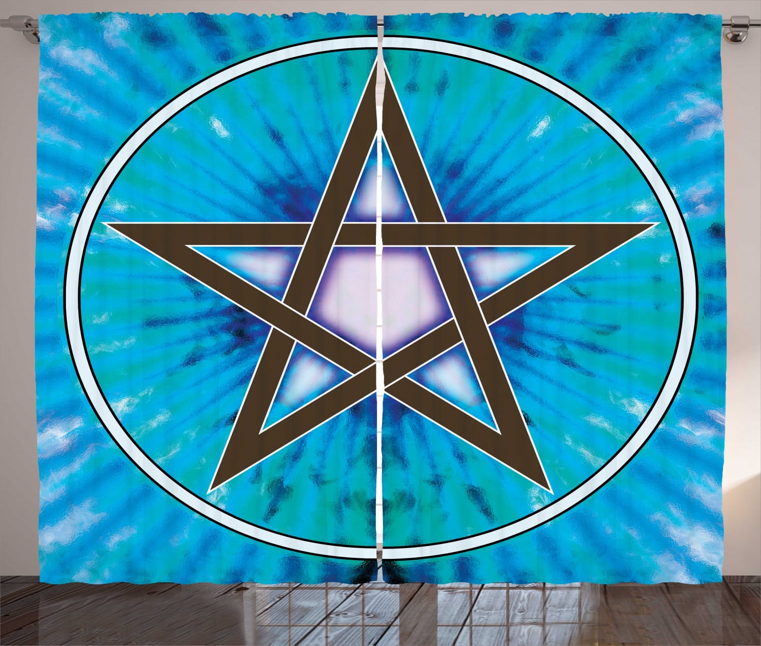 Pentacle Curtains 2 Panels Set, Interlaced Pentagram Star Framed by ...
