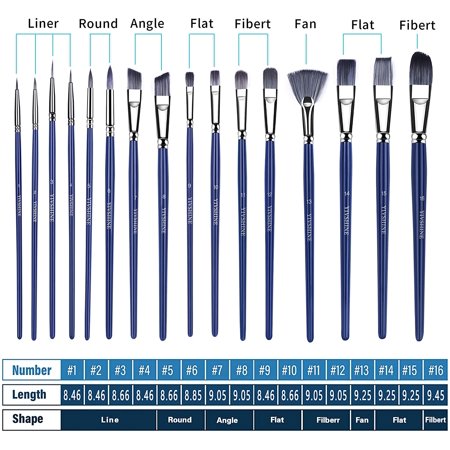 Artist Paint Brush Set -16 Pcs Different Shapes & Sizes Paint Brushes ...