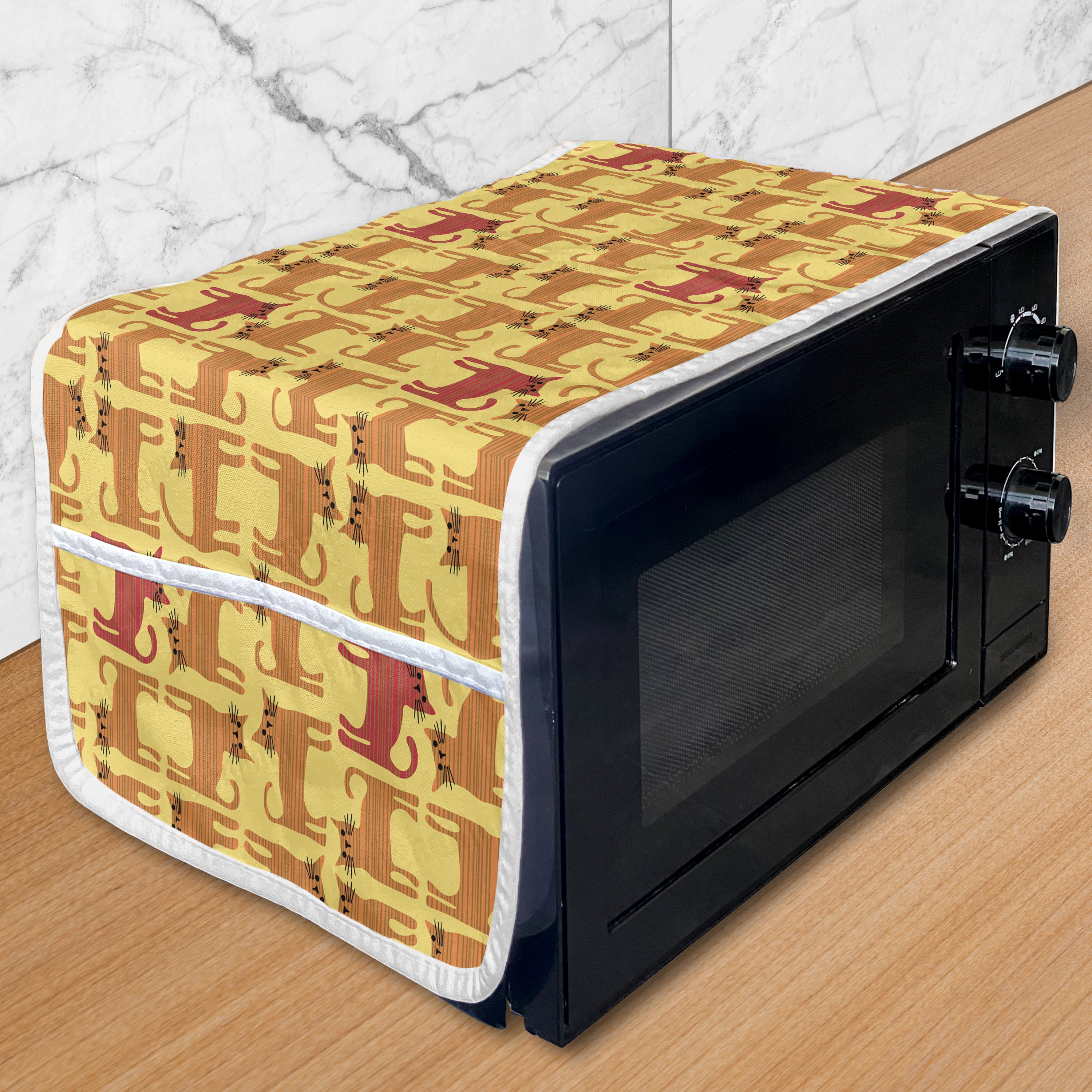 Kitten Microwave Oven Cover, Animals Theme Striped Tangerine Tone ...