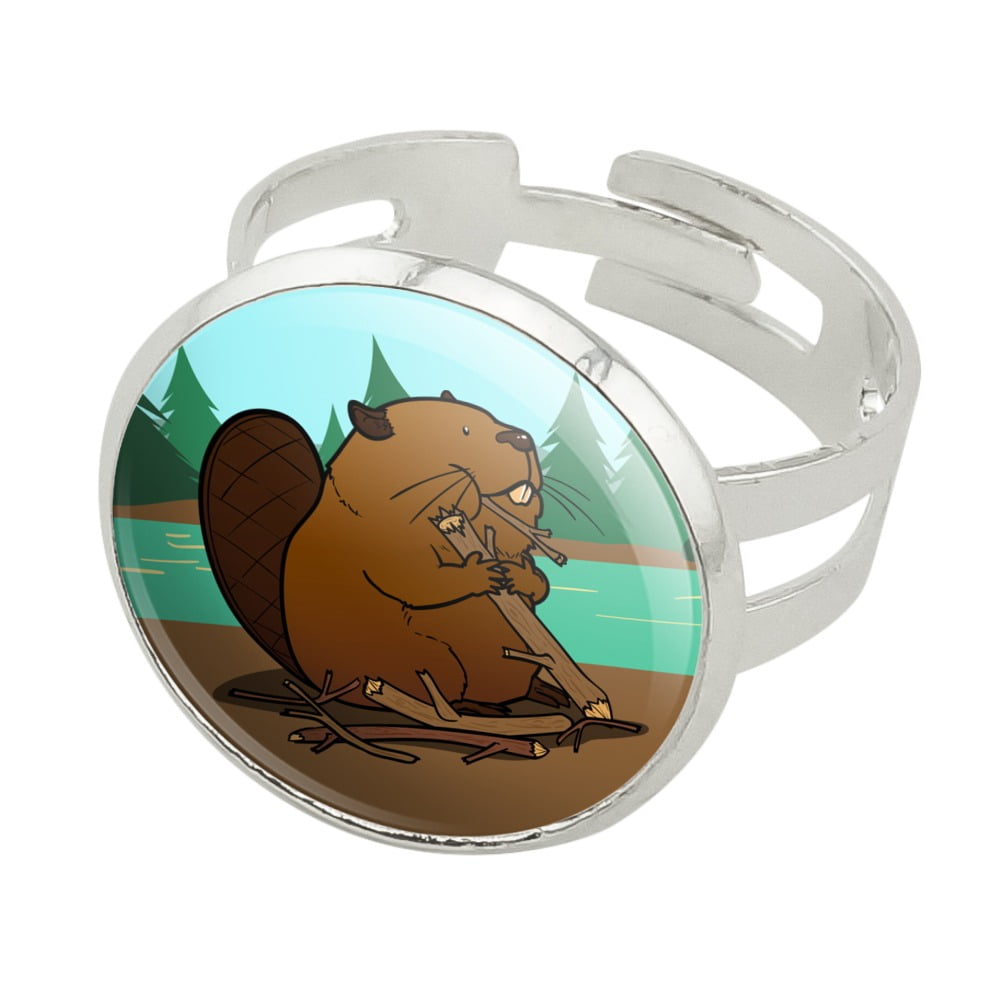 Beaver Chomping Wood Silver Plated Adjustable Novelty Ring - Walmart.com