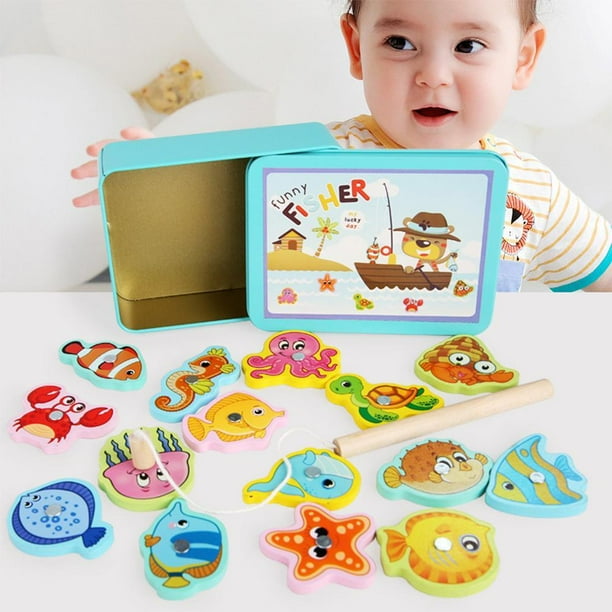 Lutabuo Wooden Magnetic Fish Toys Kids Educational Fishing Magnet ...