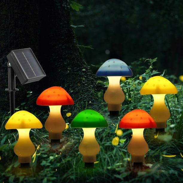 6 luces solares de hongos, luces solares multicolores, luces de hongos ...