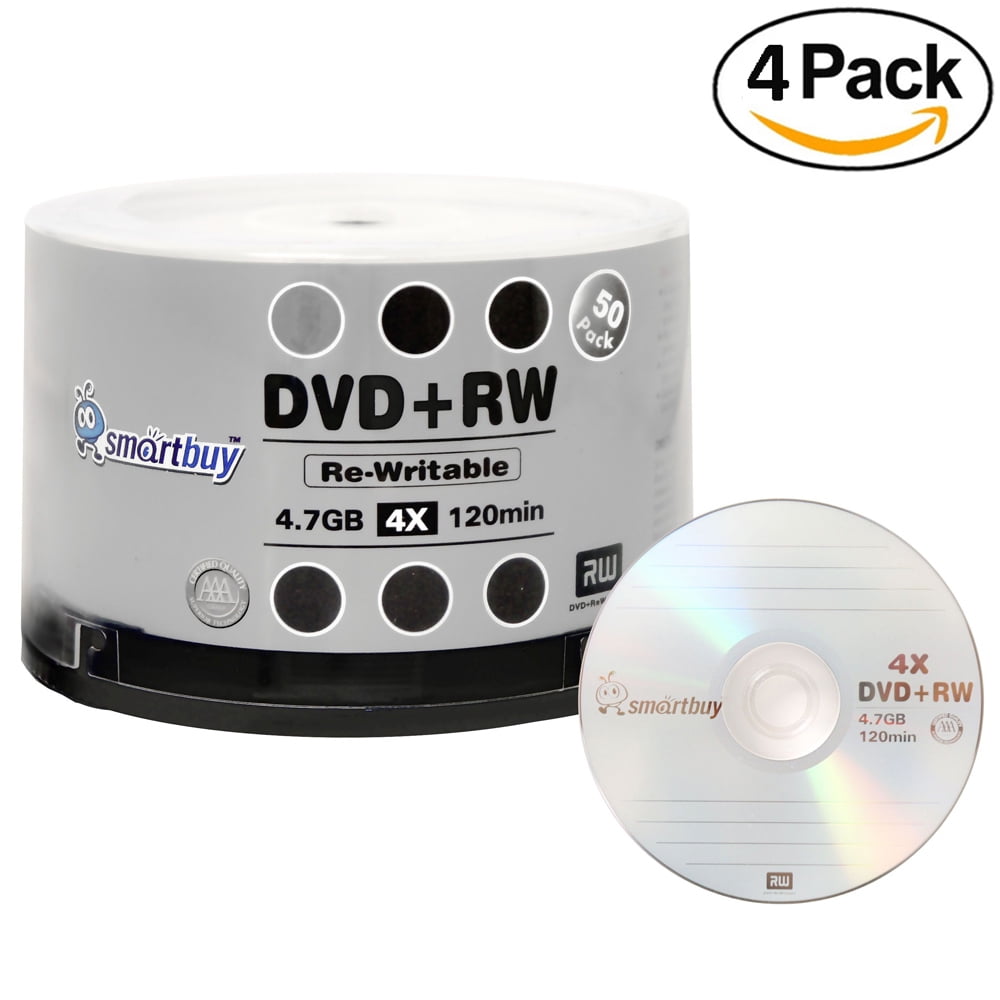 200 Pack Smartbuy Blank DVD+RW 4x 4.7GB 120Min Branded Logo Rewritable ...