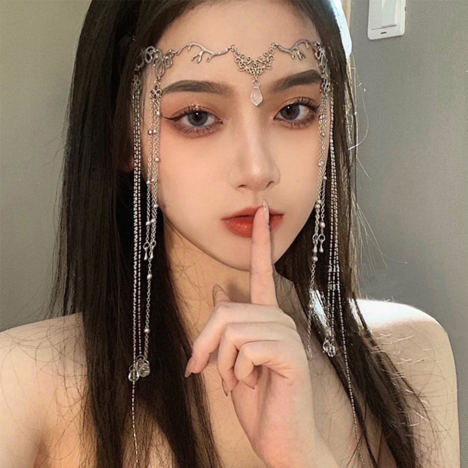 GROFRY Waterdrop Long Tassel Pendant Forehead Chain Rhinestone Handmade ...