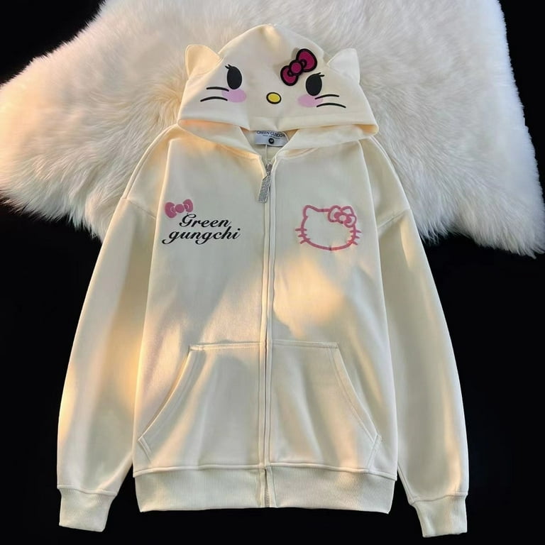 2024 Sanrio Hello Kitty Zipper Hoodie Cardigan Casual Hooded 2024 Sanrio Hello Kitty Zipper Hoodie Cardigan Casual Hooded