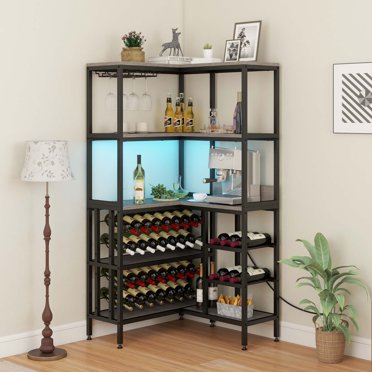 VECELO Home Bar Unit for Liquor, 3 Tier L-Shaped Bar Cabinet with ...