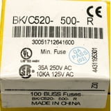 100 Pack of Eaton Electronics BK/C520-500-R 0.5A 250VAC Glass Cartridge ...