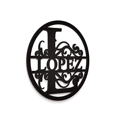 JASS GRAPHIX Lopez 12" Circle Black Aluminum Composite Monogrammed Sign ...