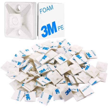 100 PCS 3/4" White 3M Back-Glue Self Adhesive Cable Zip Tie Mounts Wire ...