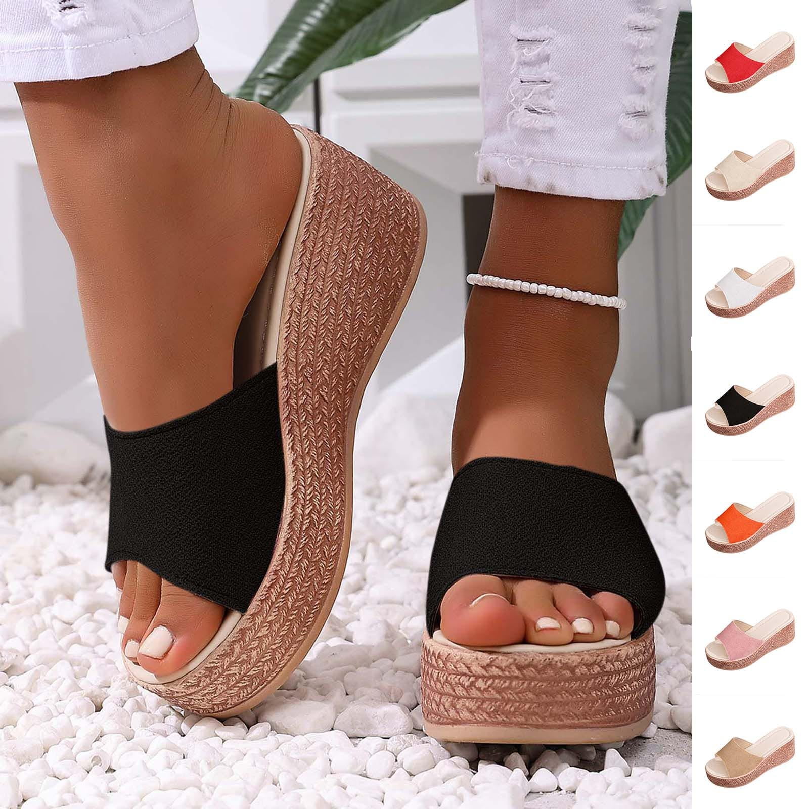 Click here for Ruiyanqi Womens Solid Color Peep Toe Wedge Slide S... prices