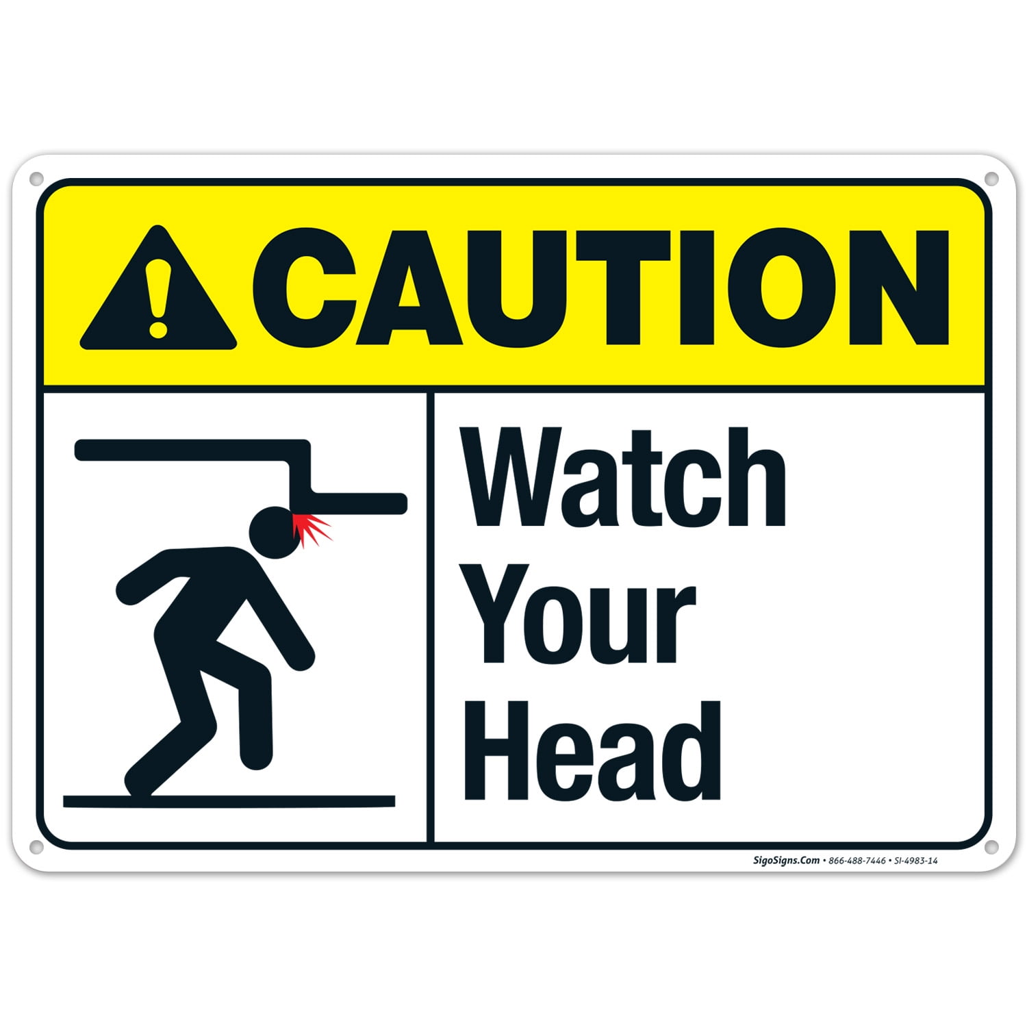 Watch Your Head Sign, ANSI Caution Sign, (SI-4983) - Walmart.com
