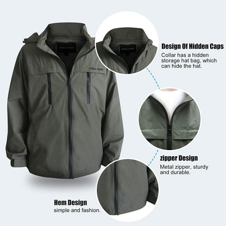 Mens Waterproof Windbreaker Lightweight Workout Jacket with Hideaway ...