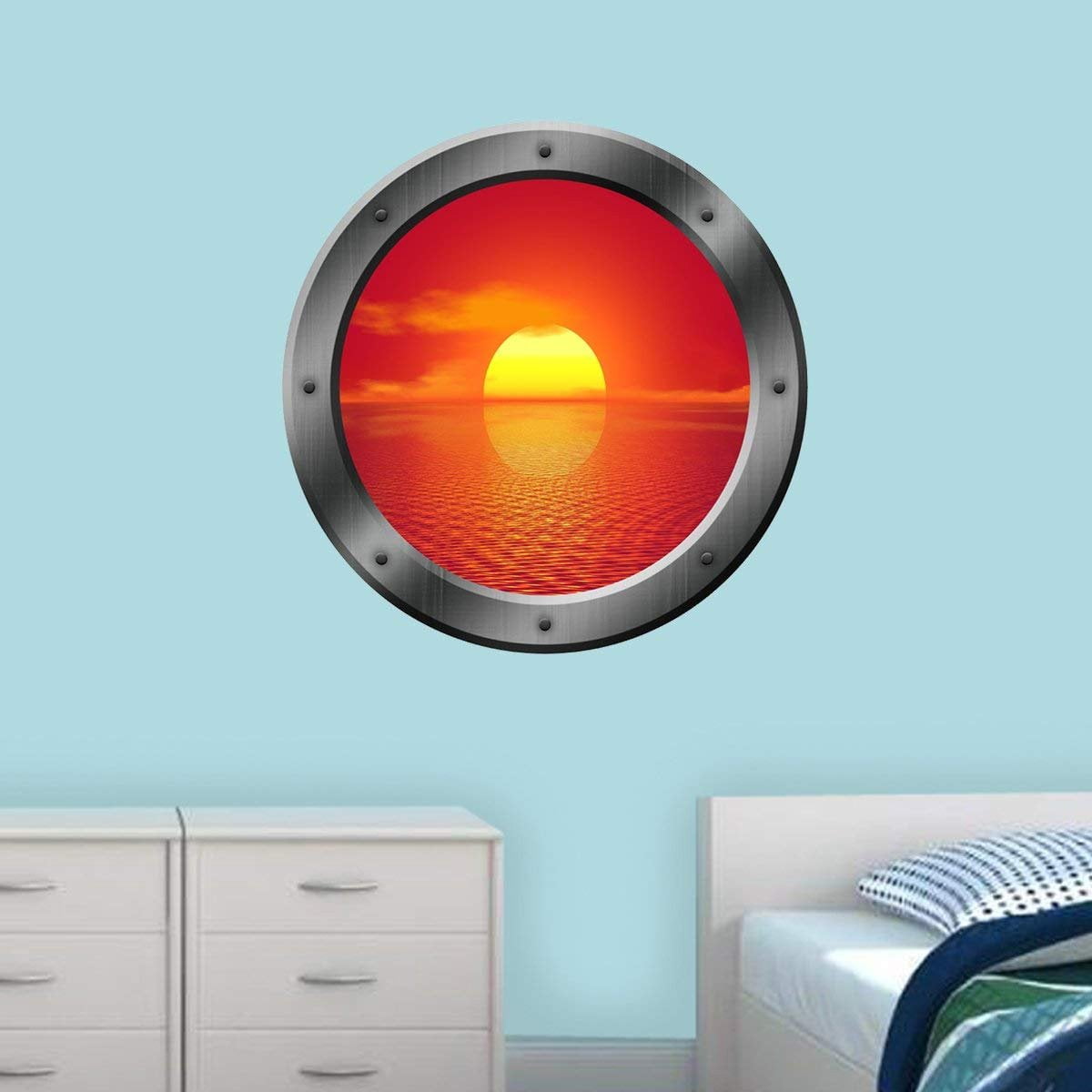VWAQ Vinyl Porthole Stickers - Sun Decal for Wall, Sunset Bedroom Decor ...