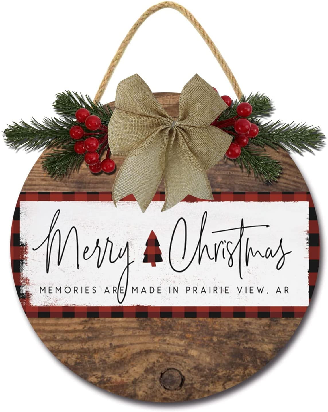 Eveokoki 12" Christmas Sign With Buffalo Plaid, Hanging Sign Rustic ...