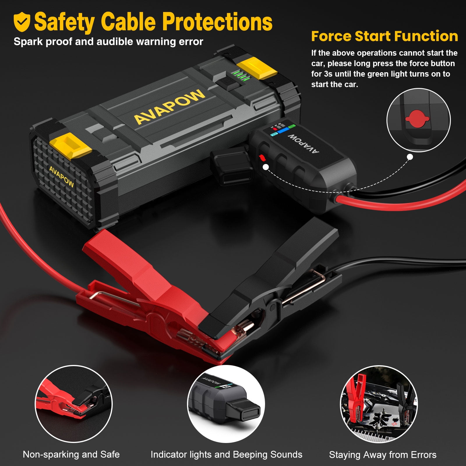 AVAPOW Car Jump Starter 4000A Peak 27800mAh Battery Jump Starter Portable Battery Booster 12V Jump Box with LED Light USB QC 3.0 Yellow Shop Black Friday Deals for 2024 Walmart