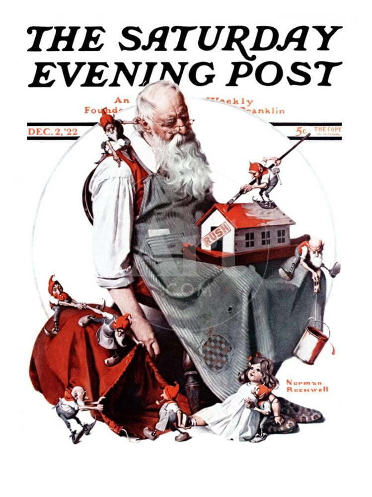 Santa with Elves Saturday Evening Post Cover, December 2,1922, Unframed ...