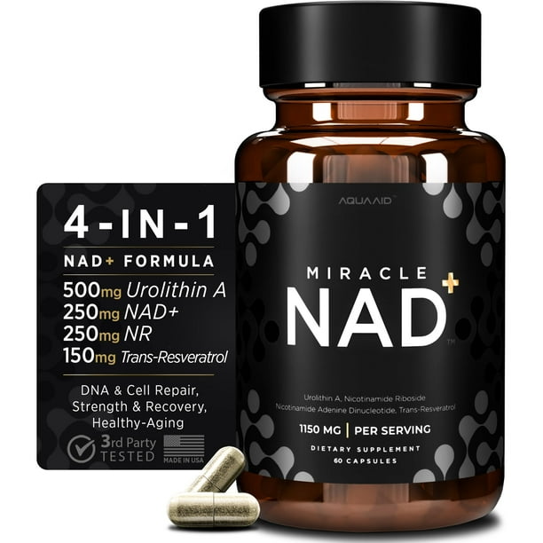 Suplemento AQUAAID Miracle NAD con urolitina A NR NAD+ 60 cápsulas ...