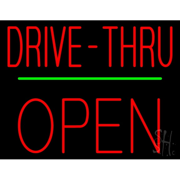 Liquor Block Open Green Line LED Neon Sign 15 x 19 - inches, Clear Edge ...