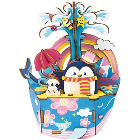 HTCM 3D Wooden Puzzle Cartoon Music Box Puzzle Hand Crank Music Box ...