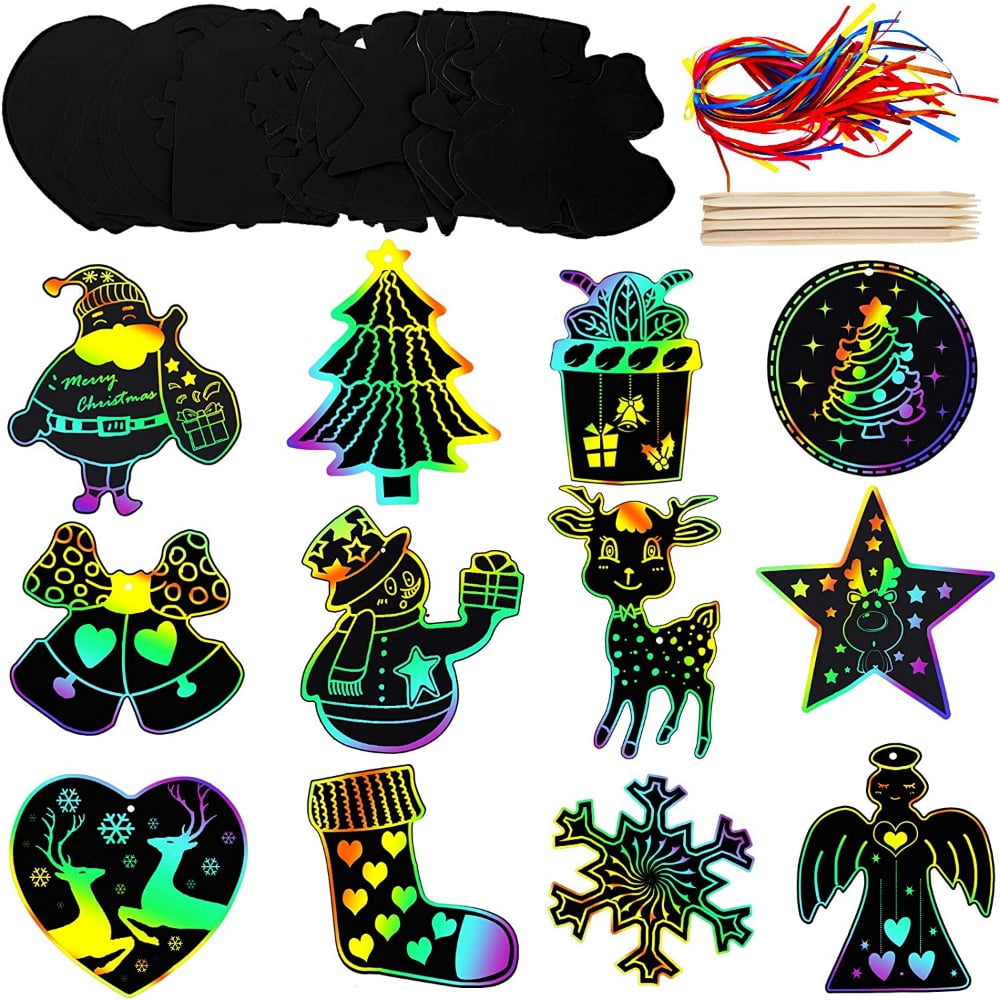 PEACNNG 72 Pieces Christmas Scratch Paper Christmas Scratch Craft Kit ...