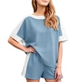 Bibifish Women Two Piece Sets Color Block Crew Neck Drop Shoulder Half ...