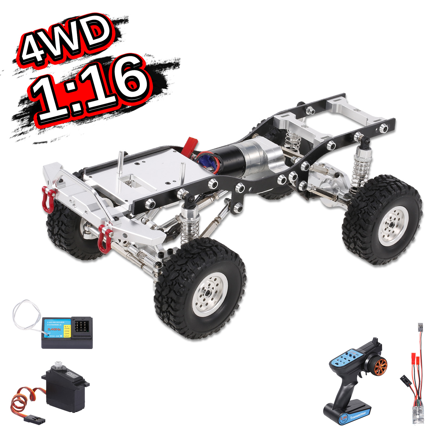 for WPL 1/16 C24 C14 185mm Wheelbase Metal Chassis with Tire Remote ...