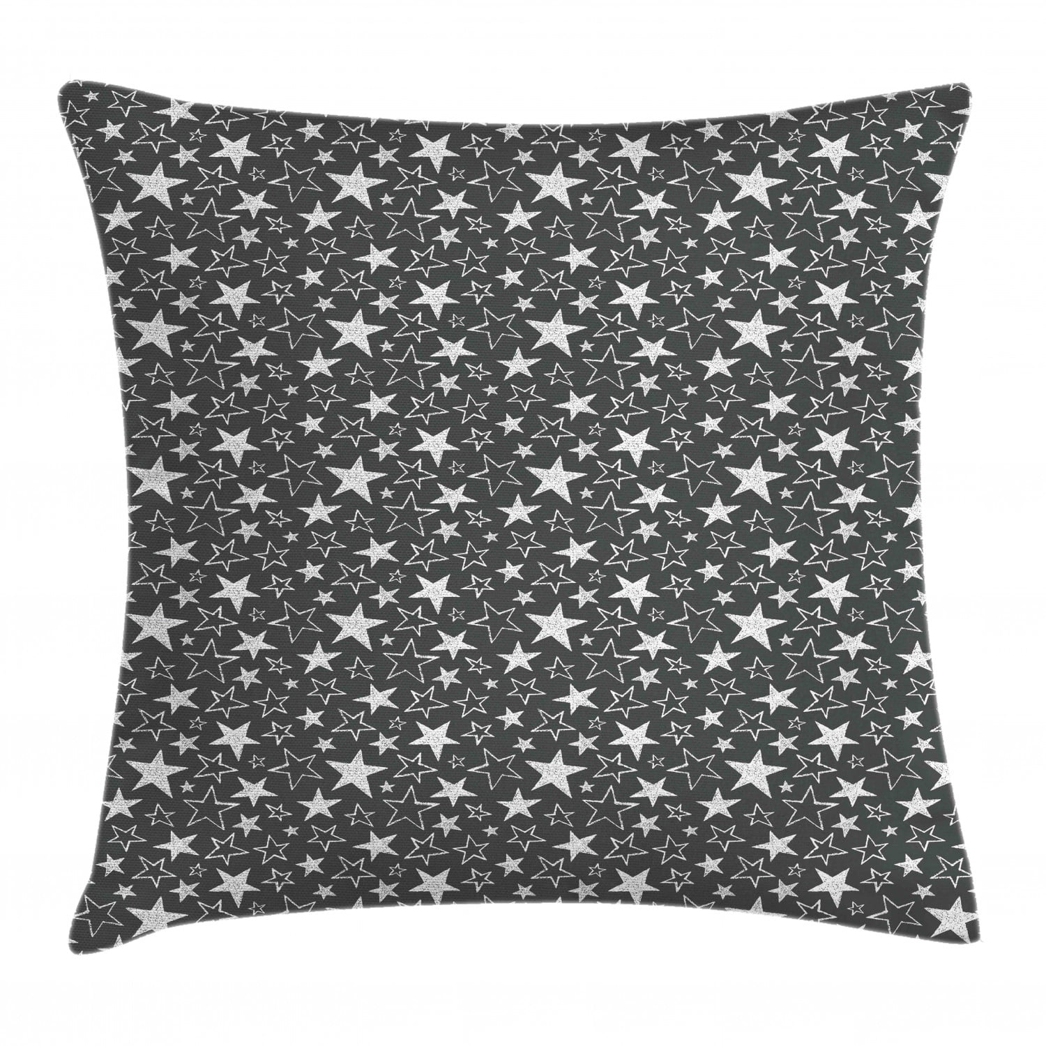 Star Throw Pillow Cushion Cover, Greyscale Illustration Chalk Design ...