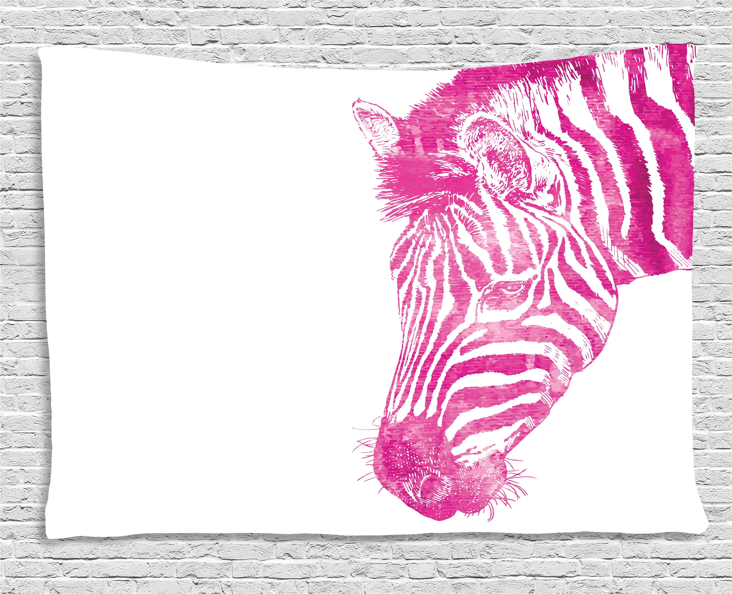 Pink Zebra Tapestry, Head of Zebra Vibrant Portrait Watercolor Murky ...