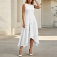 Eawtki Women's Round Neck Sleeveless Maxi Dress Asymmetric Tiered Hem ...