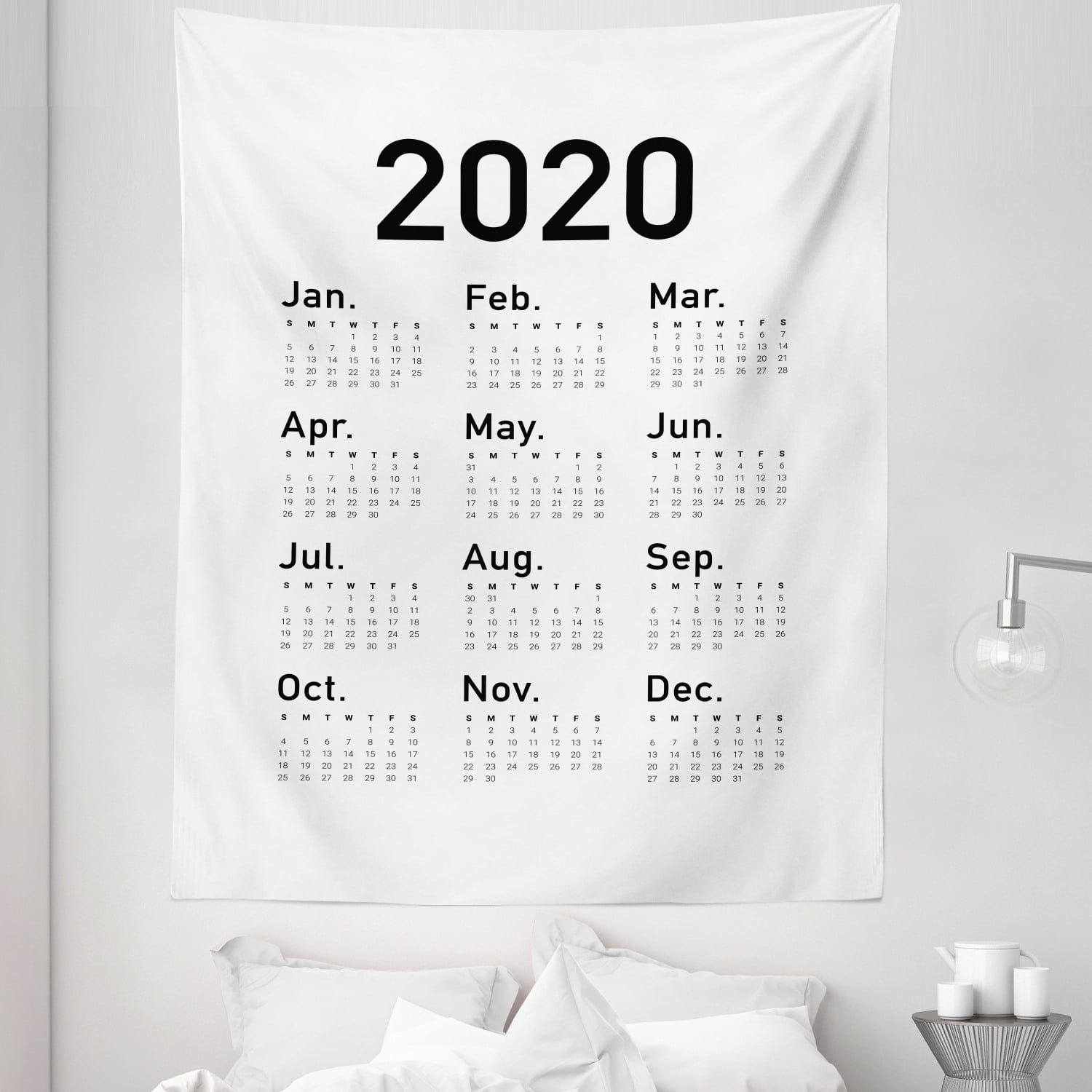 Calendar 2020 Tapestry, Modern and Simple Design Minimalist Year ...