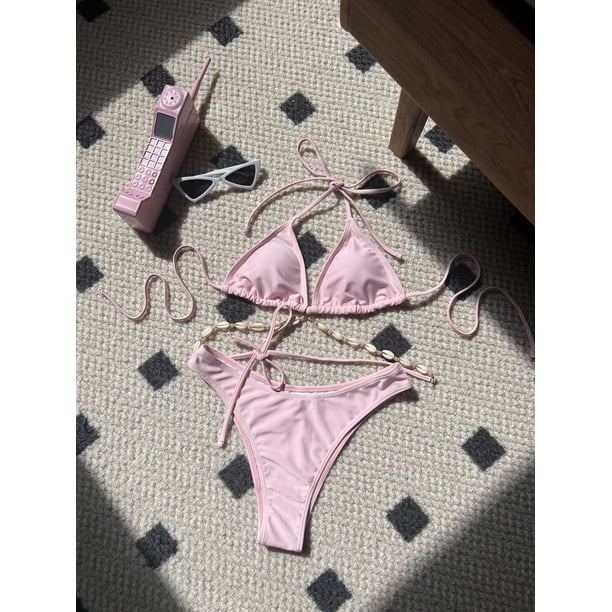 Conjunto de Bikini cruzado Renyu traje de baño Rosa cadena realce ...