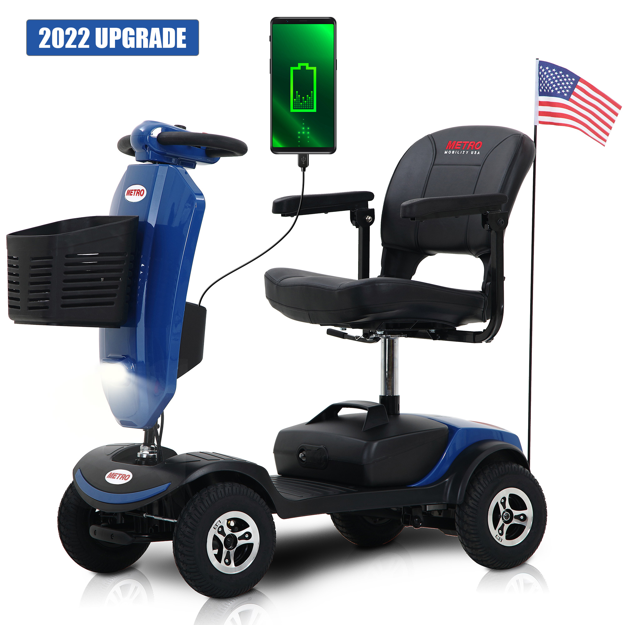 Blue Electric Scooter Wheelchair, Upgraded 4 wheels Travel Mobility ...