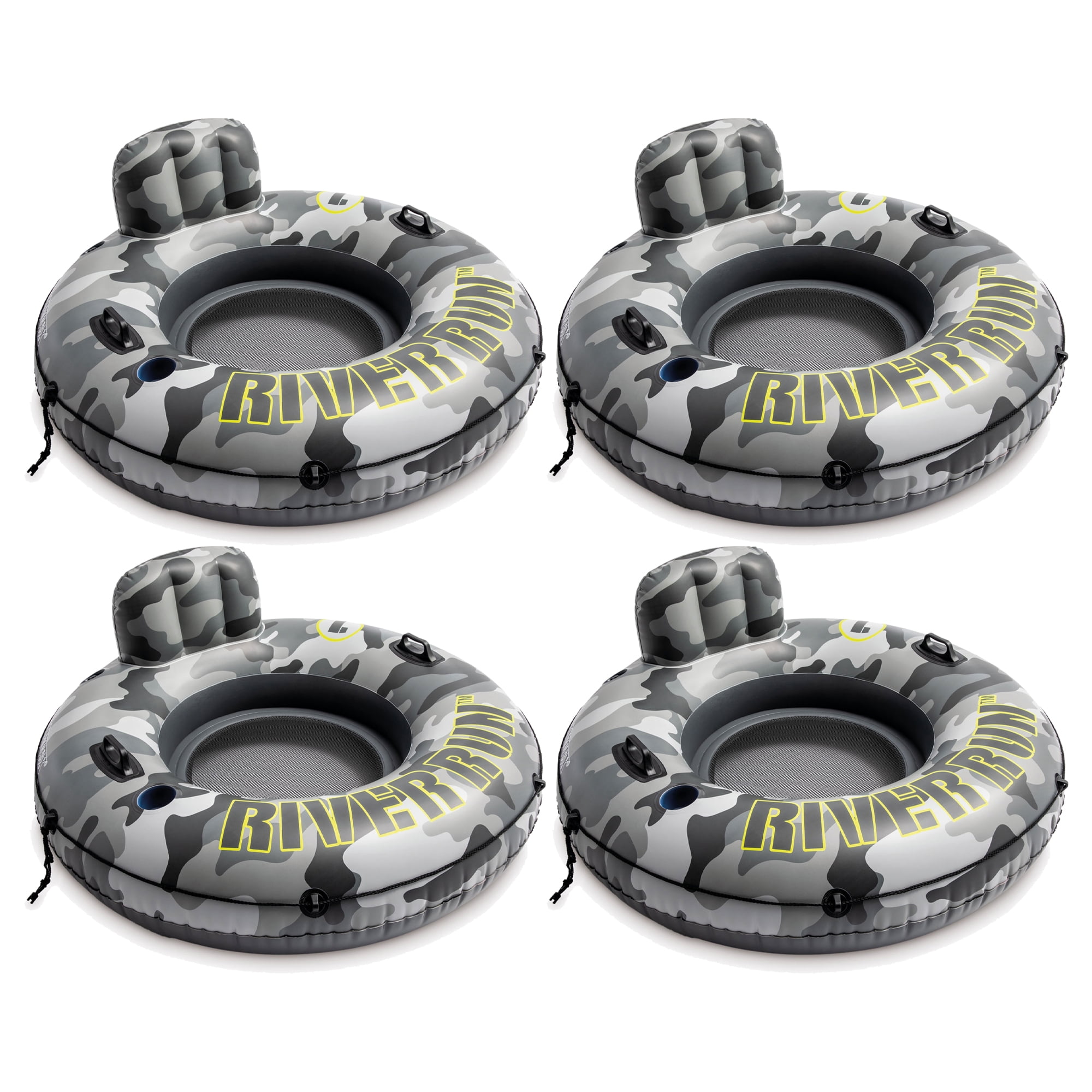 Intex River Run I Camo Inflatable Floating Tube Raft w/Cup Holders (4 ...