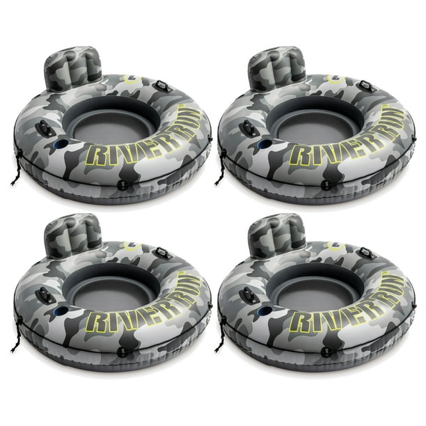 Intex River Run I Camo Inflatable Floating Tube Raft w/Cup Holders (4 ...