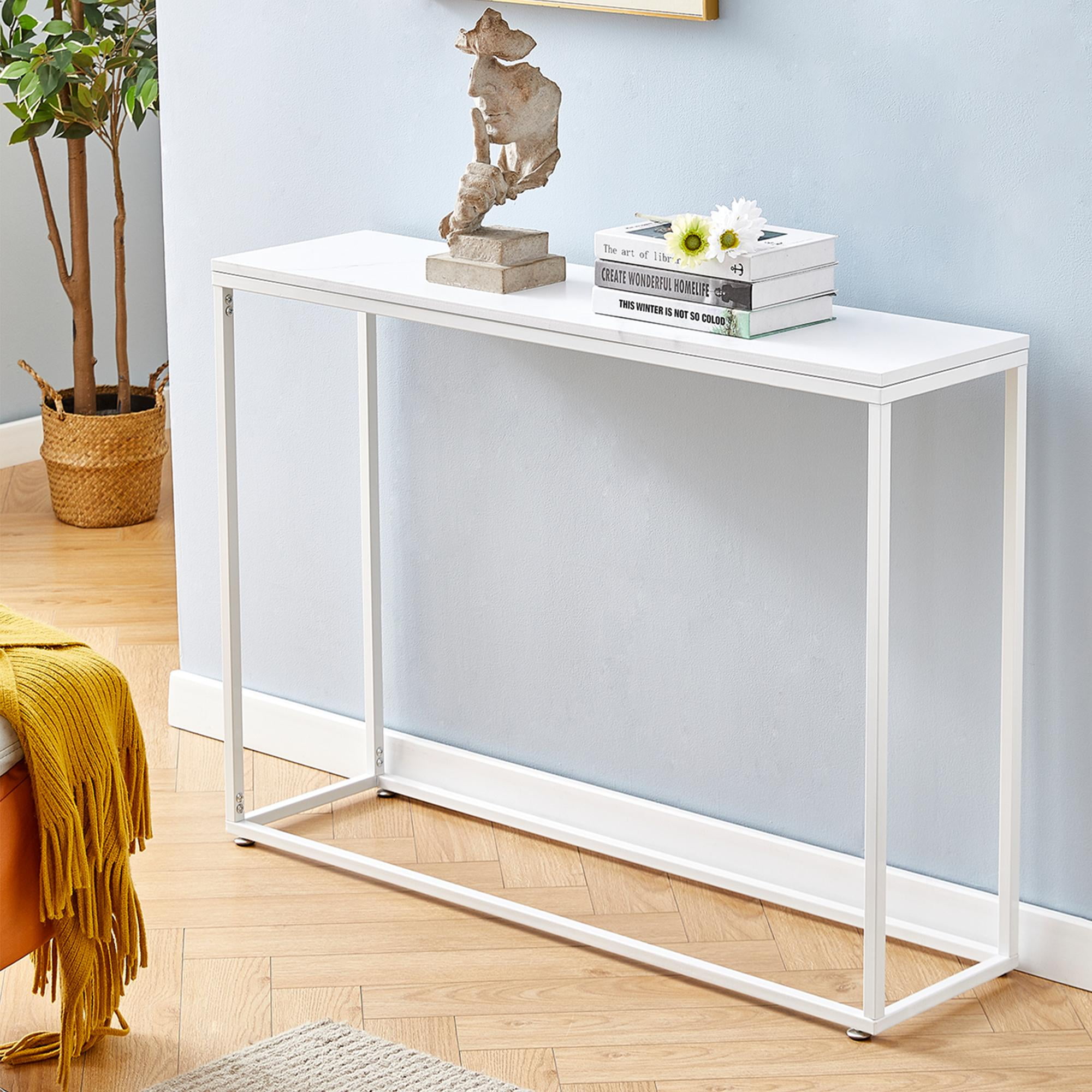 BTMWAY 2-Tier Entryway Table, Console Table with White Finish Wooden ...