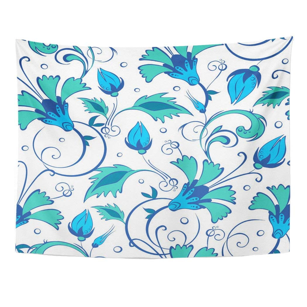 UFAEZU Teal Floral Blue Green Swirly Flowers Pattern Flowy Turkish ...