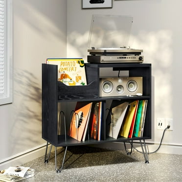 Record Player Stand Vinyl Record Storage Holder End Table, Black ...
