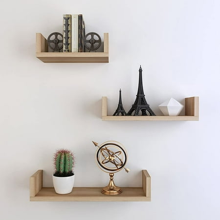 yayagoli Floating Shelves Wooden Shelves Pack of 3 U Shaped Bookshelf ...