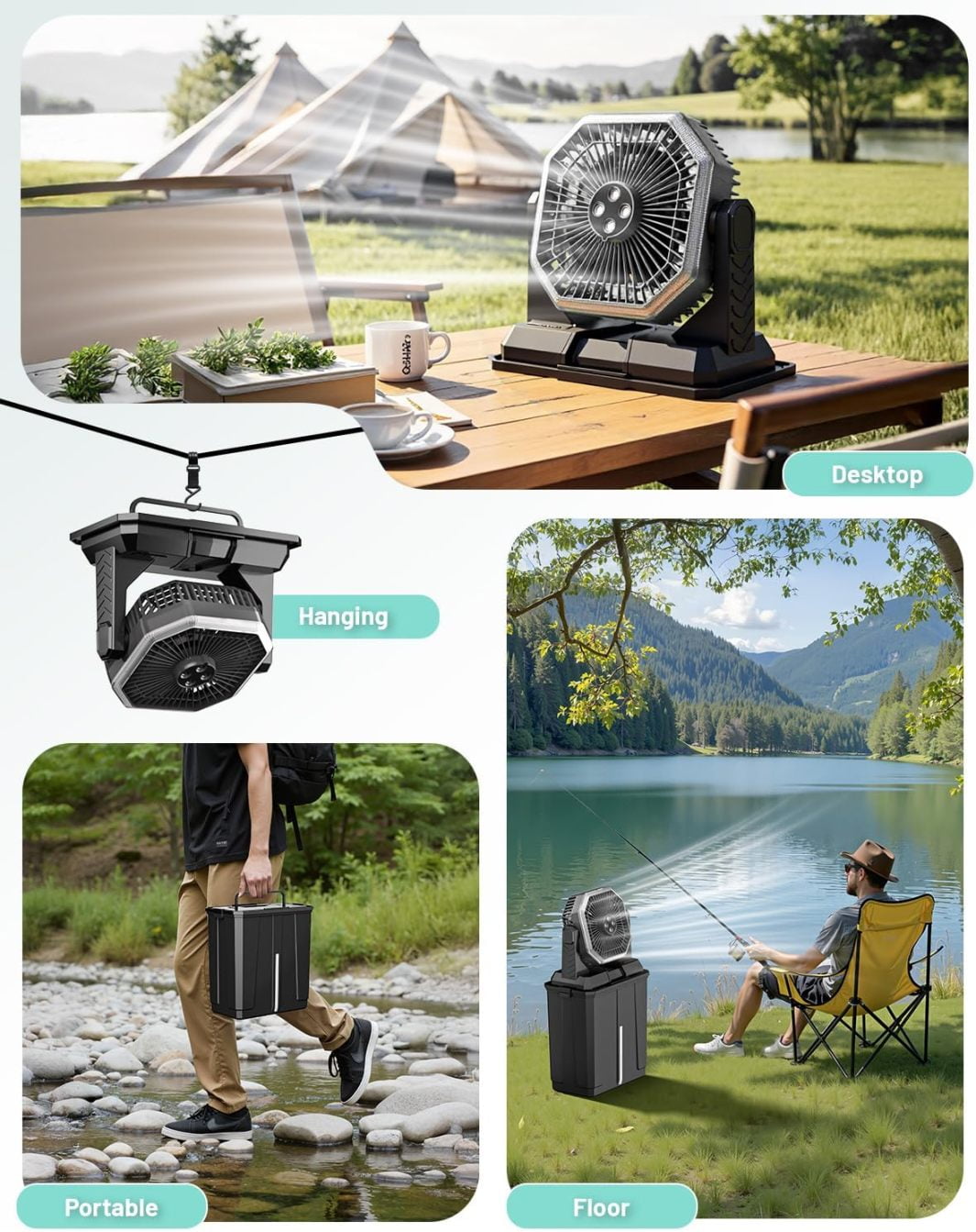 Misting Fan Portable With 8L Bucket - Rechargeable Outdoor Cooler With ...